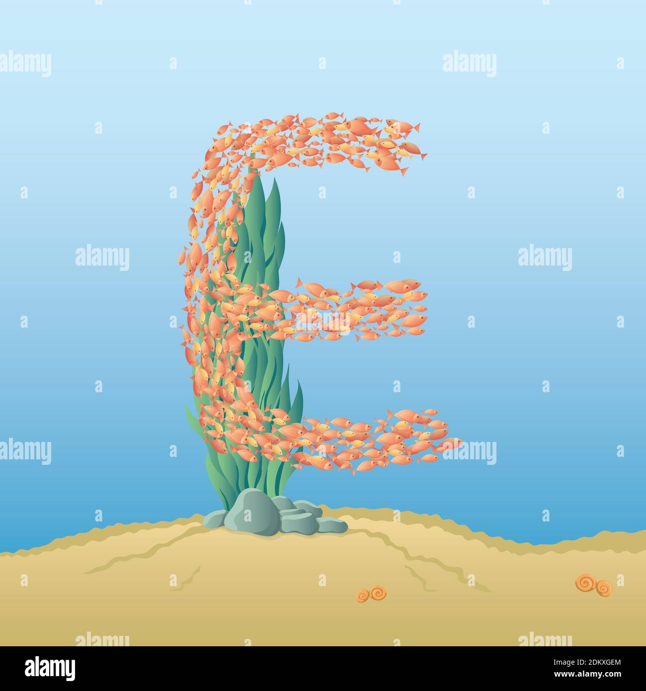 Marine alphabet. Illustration of a letter E under water Stock Vector ...