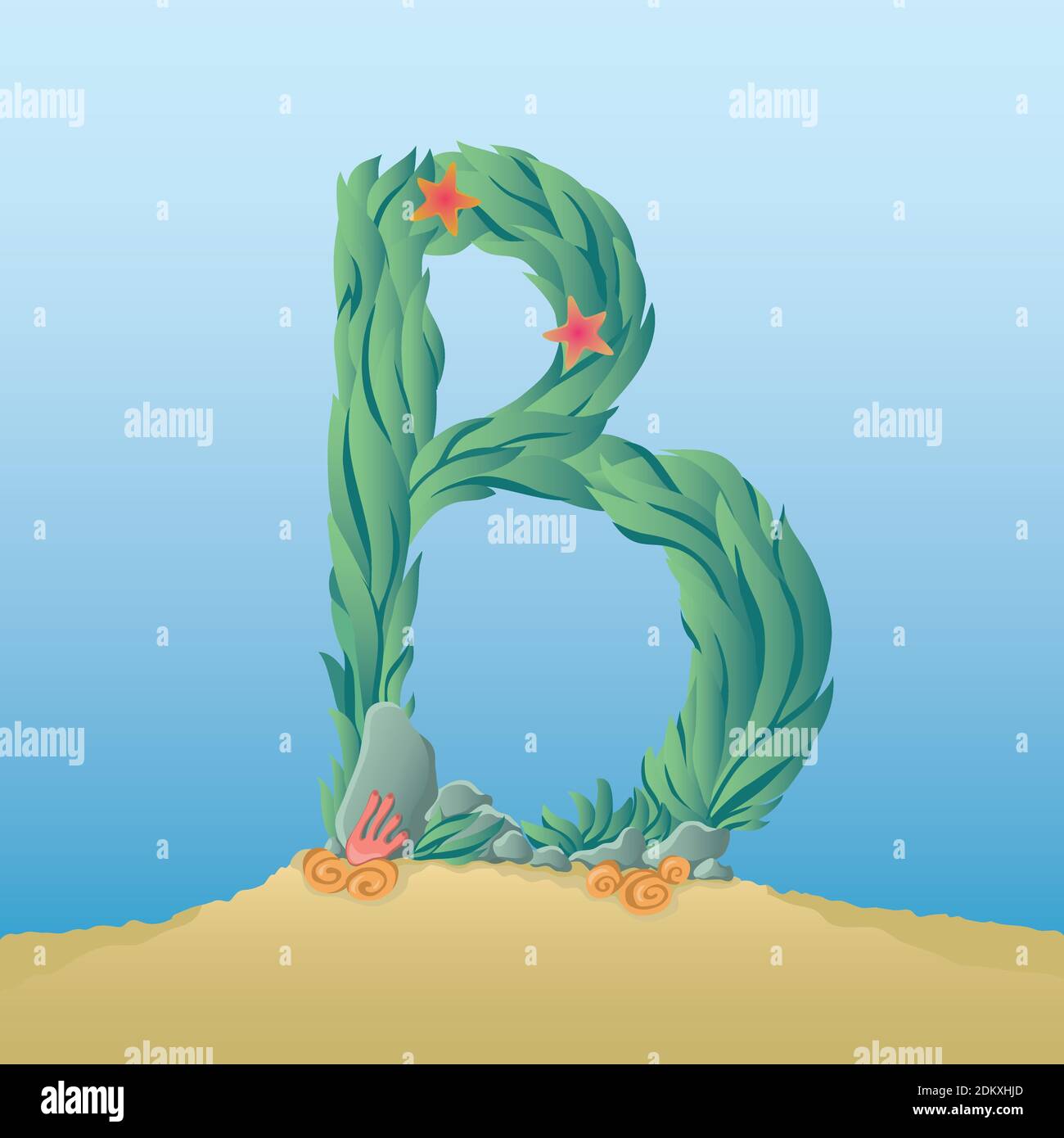 Marine alphabet. Illustration of a letter B under water Stock Vector ...