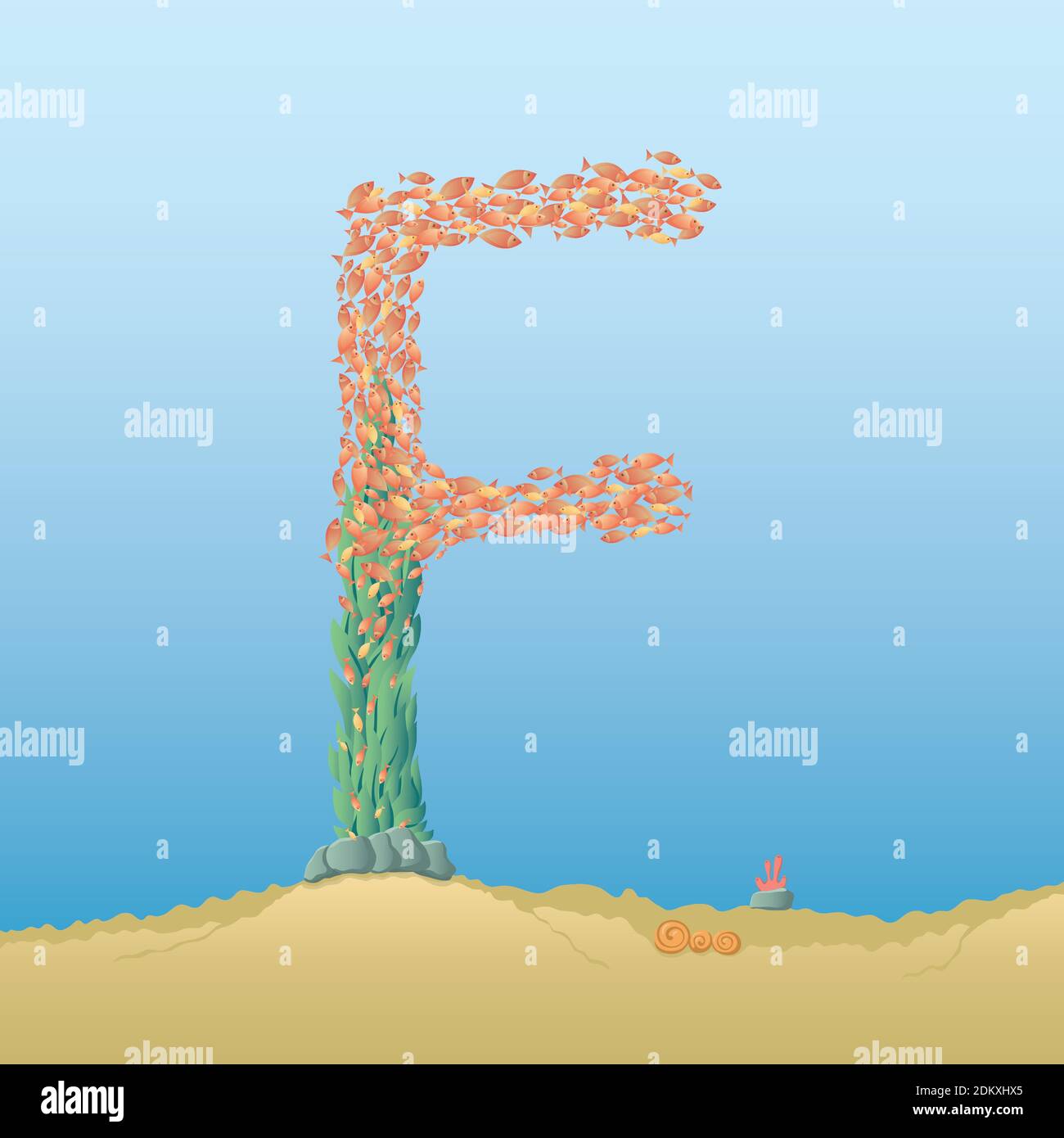 Marine alphabet. Illustration of a letter F under water Stock Vector ...