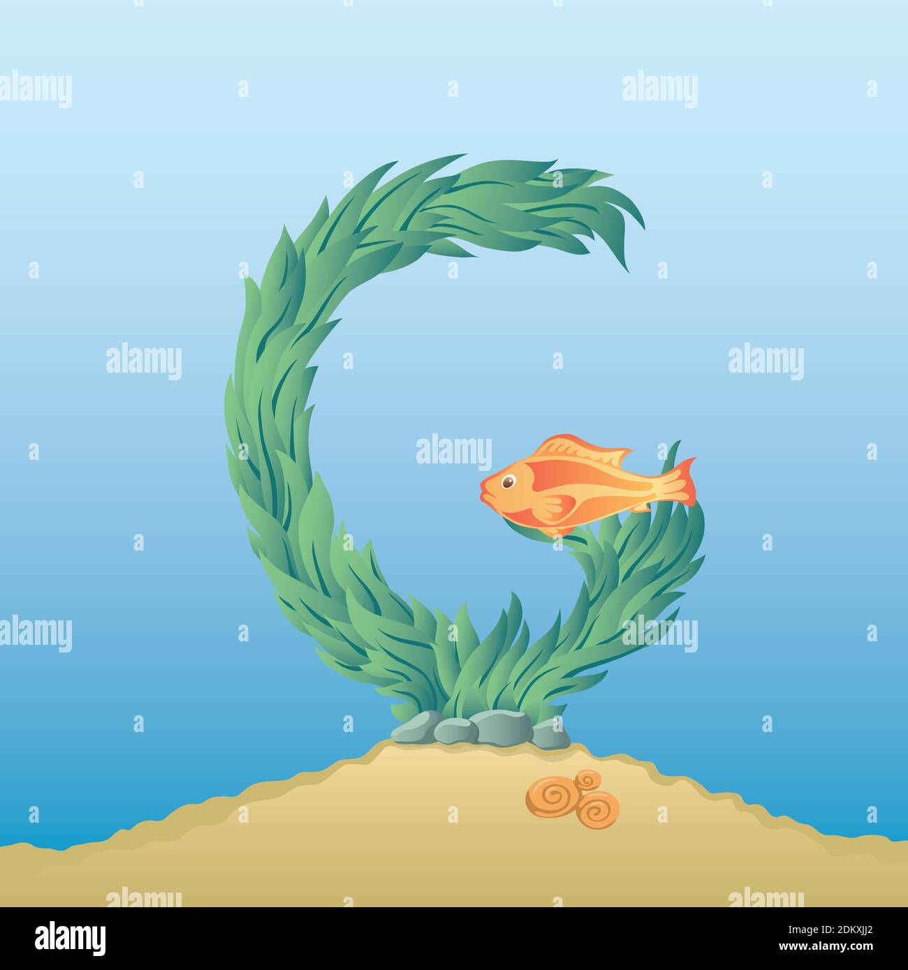 Marine alphabet. Illustration of a letter G under water Stock Vector ...