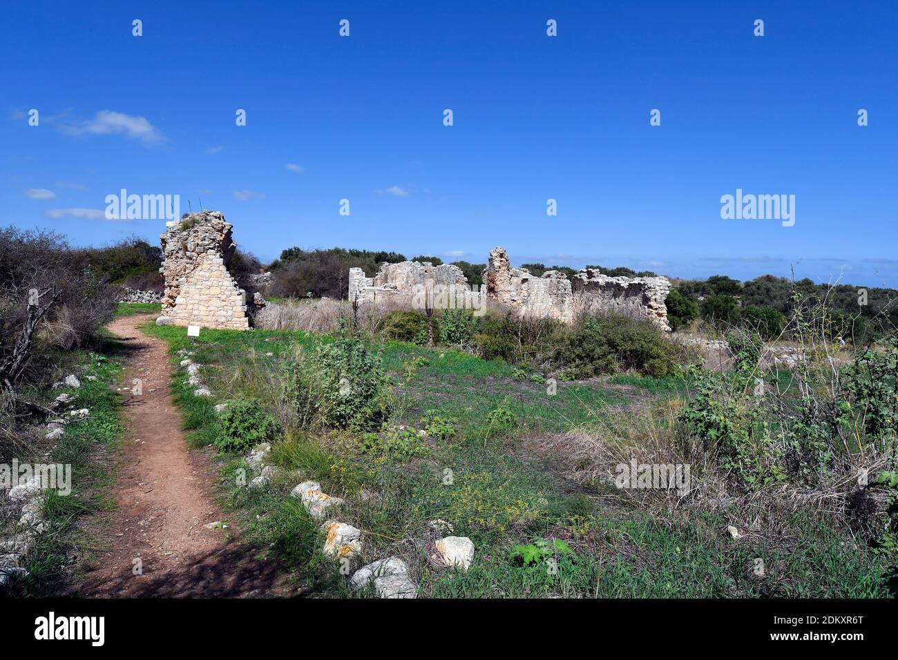 Greece, ancient Roman wall at archaelogical site of Minoan ruins of ...