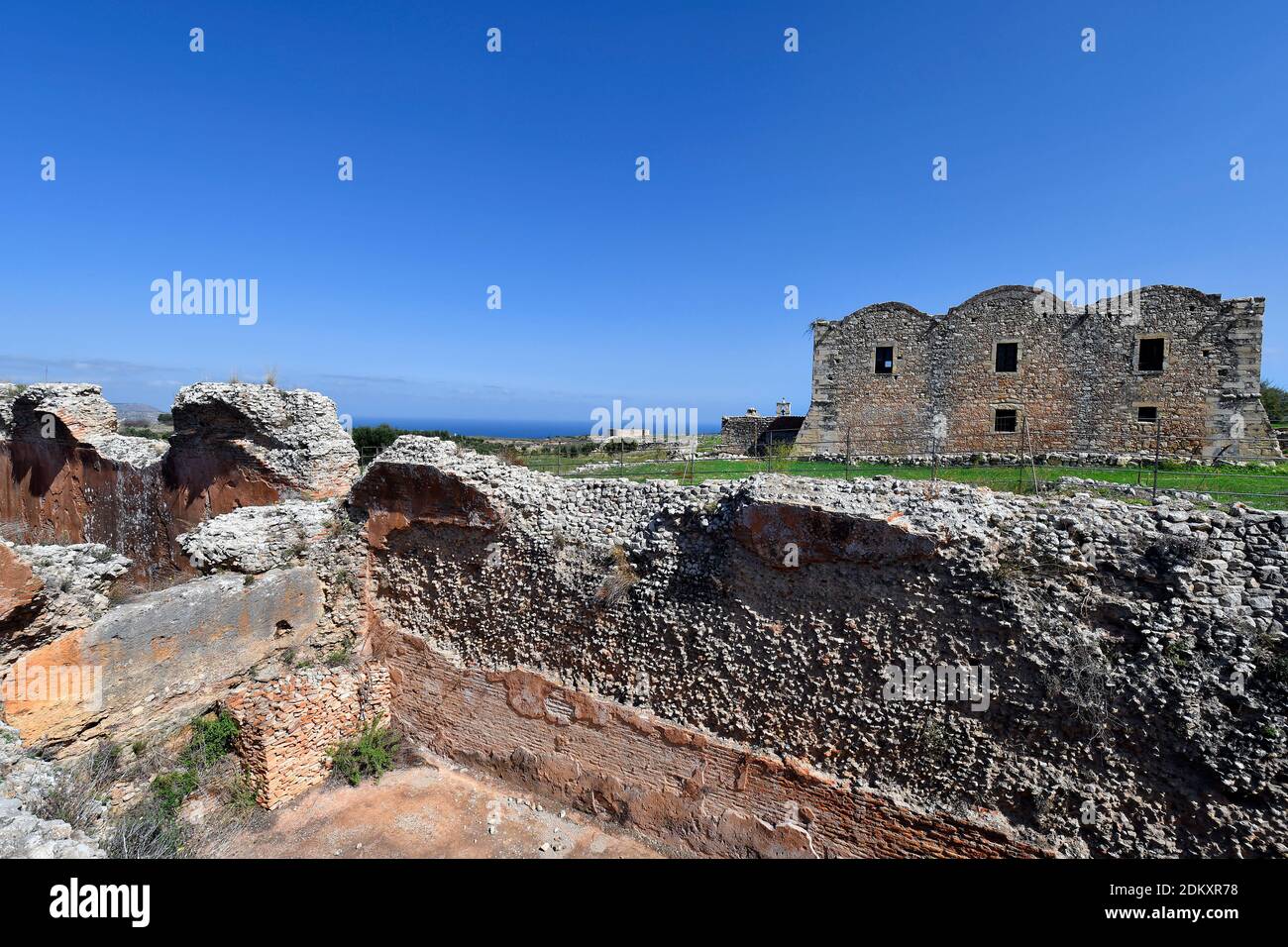 Greece, medieval monastery St. John the Theologian, wall of ancient ...