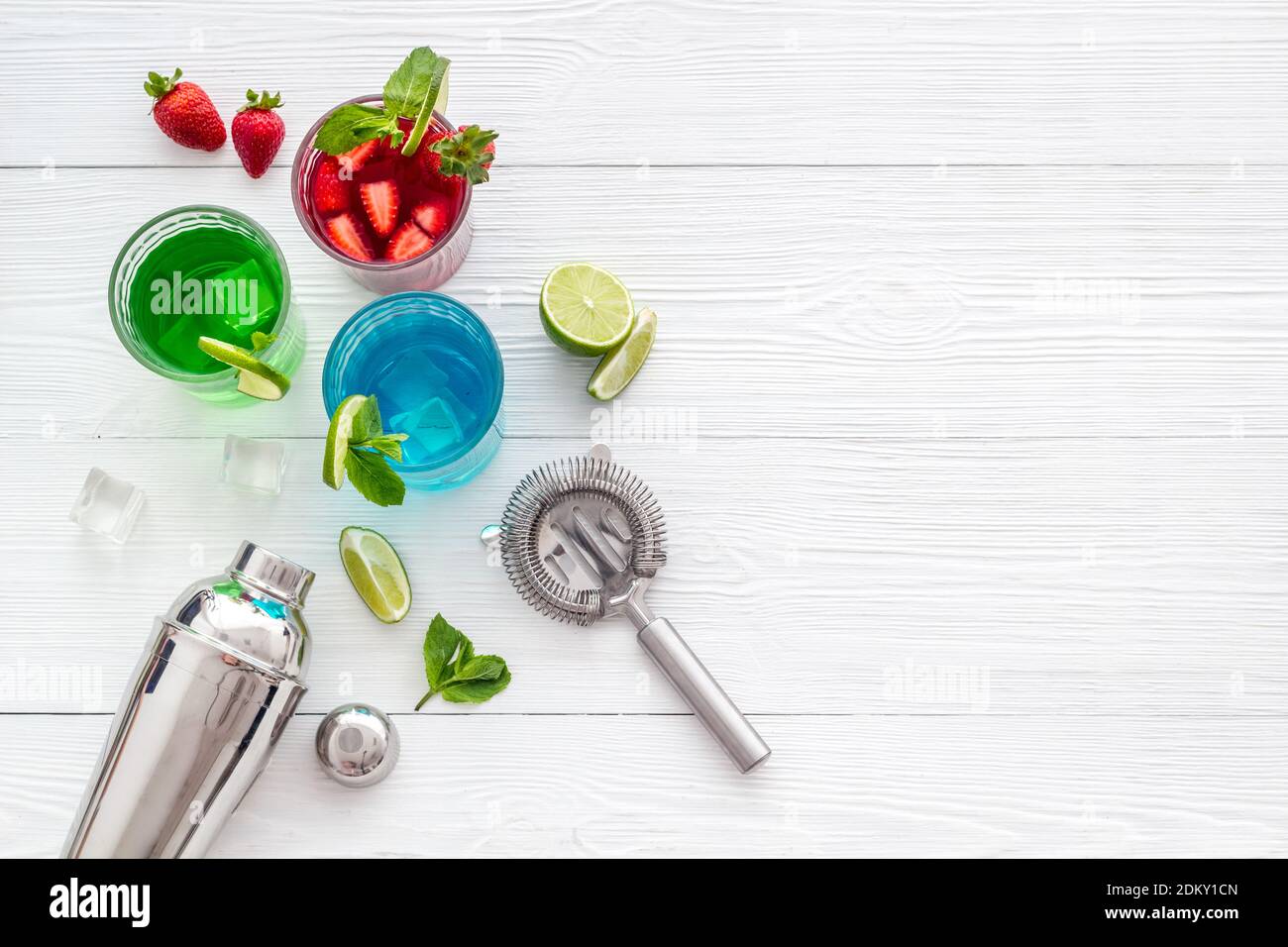 Mix of cocktails cold drink with ingredients and bar tools Stock Photo ...
