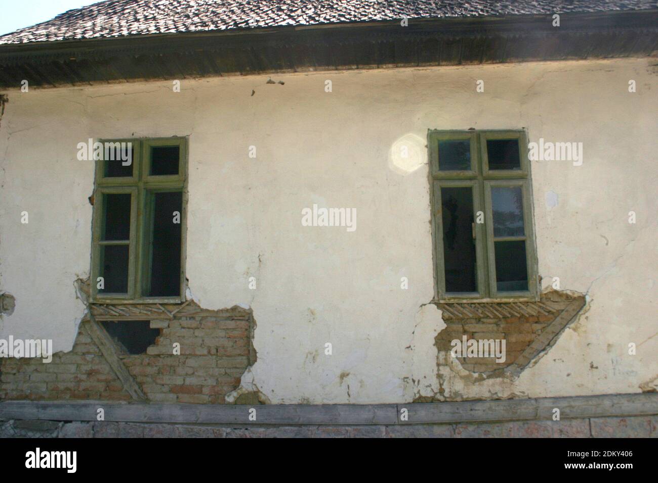 Vrancea County, Romania. Abandoned brick house, falling apart Stock ...