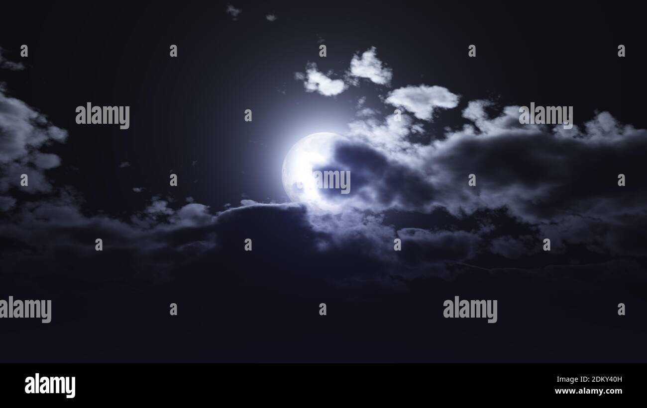full moon at night cloud sky, 3d render illustration Stock Photo - Alamy
