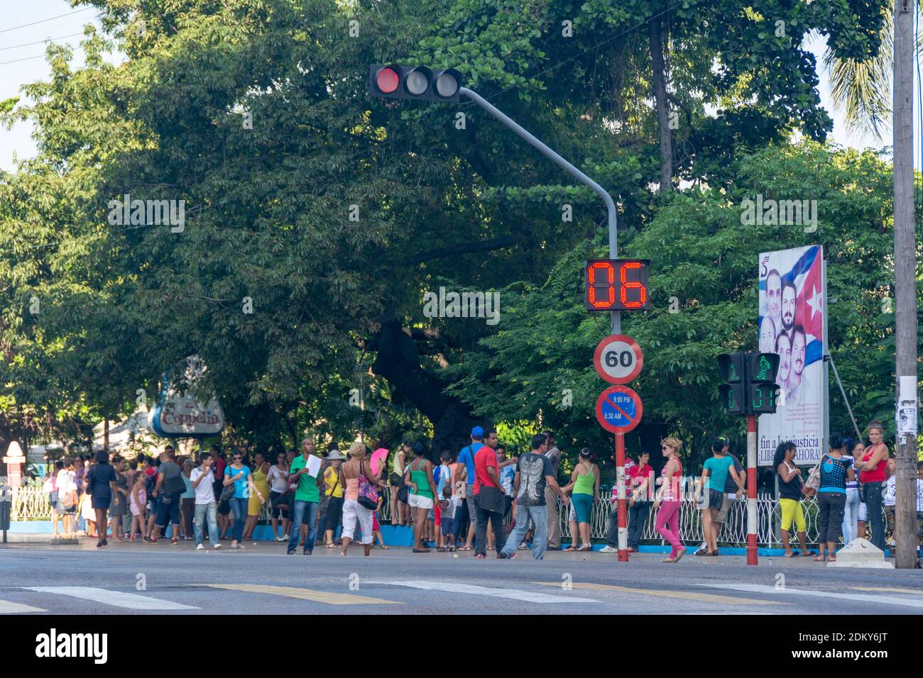 People lining-up for a public bus in El Coppelia, Vedado, Havana, Cuba ...