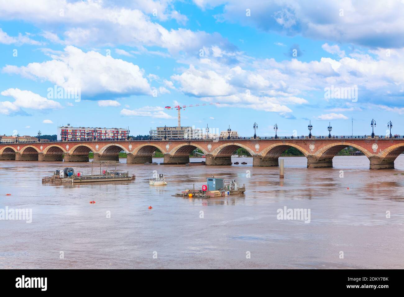 Pont de Pierre and Garonne river in Bordeaux . Arched bridge over the ...