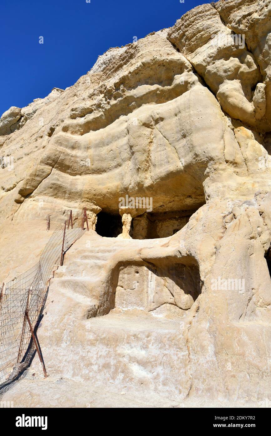 Greece, Crete Island, ancient tombs on hill in Matala Stock Photo - Alamy