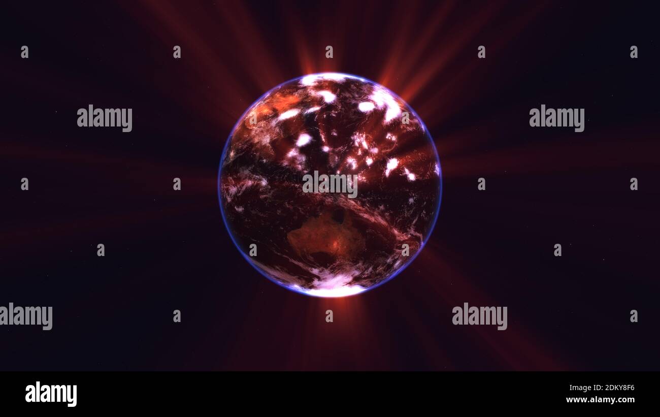 earth globe with glowing details and light rays. 3d illustration render ...