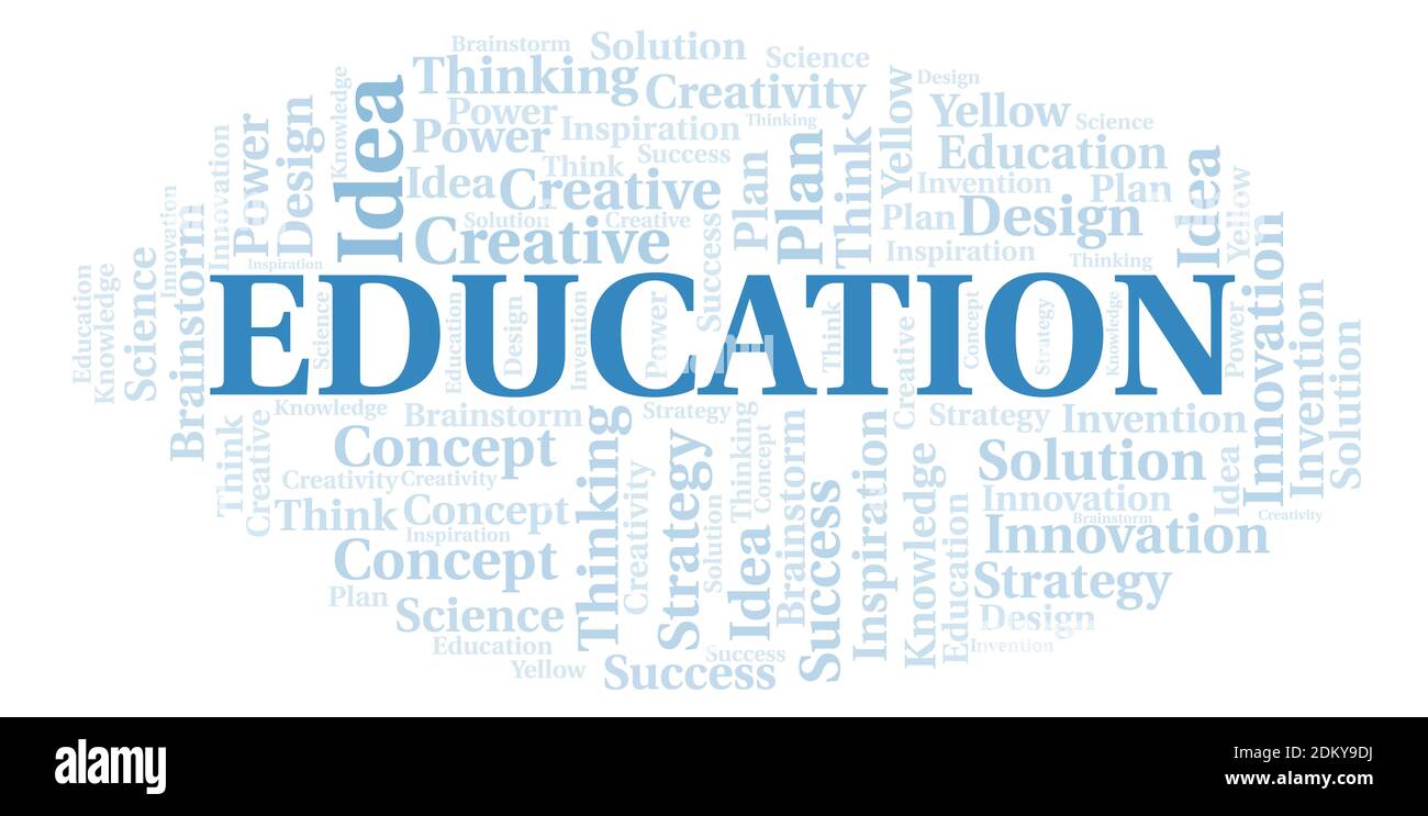 Education typography word cloud create with text only Stock Photo - Alamy