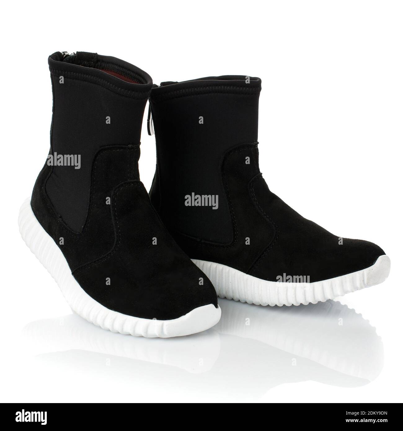 Pair of stylish black boots for girls on a white background Stock Photo ...