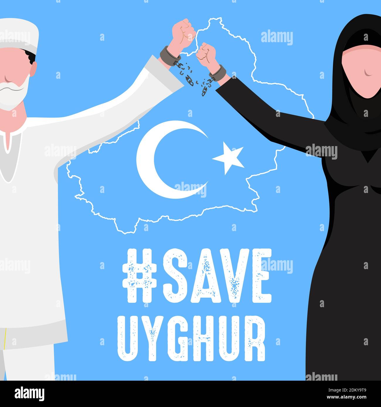 save Uyghur vector Illustration. Uyghur peoples raising hands and ...