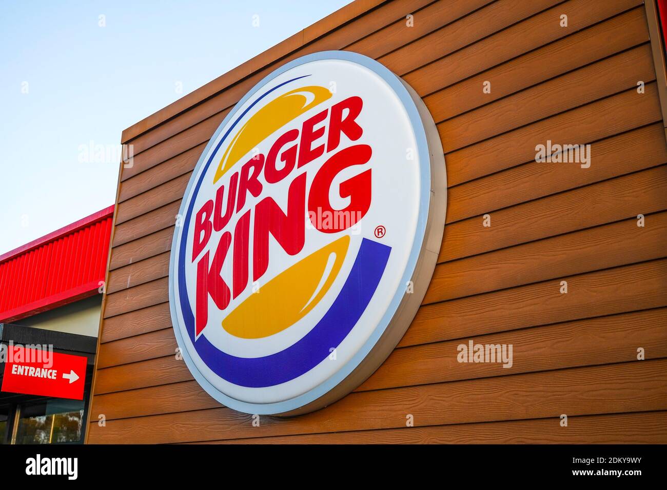 Close up of Burger King fast food restaurant sign isolated outdoors on ...