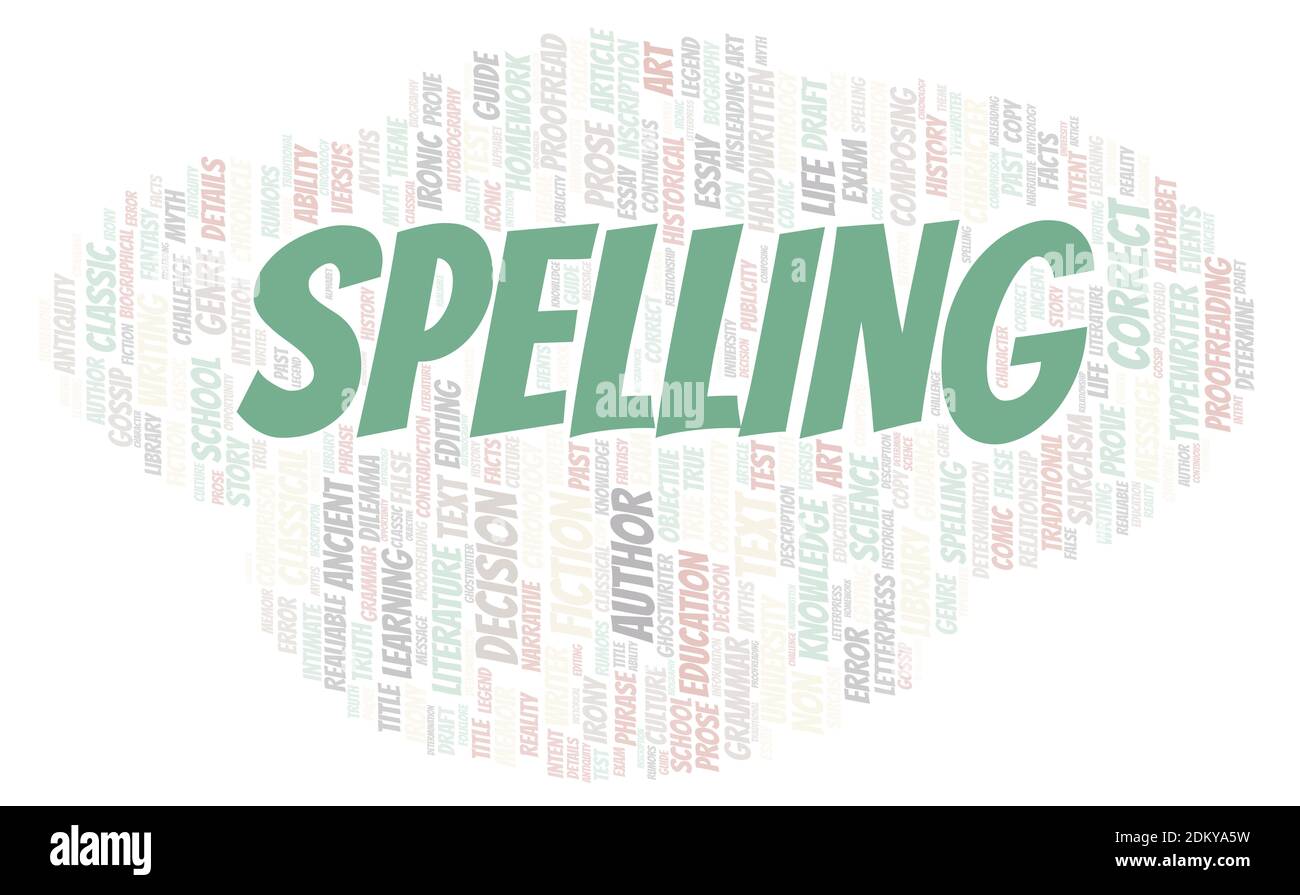 Spelling typography word cloud create with text only Stock Photo - Alamy