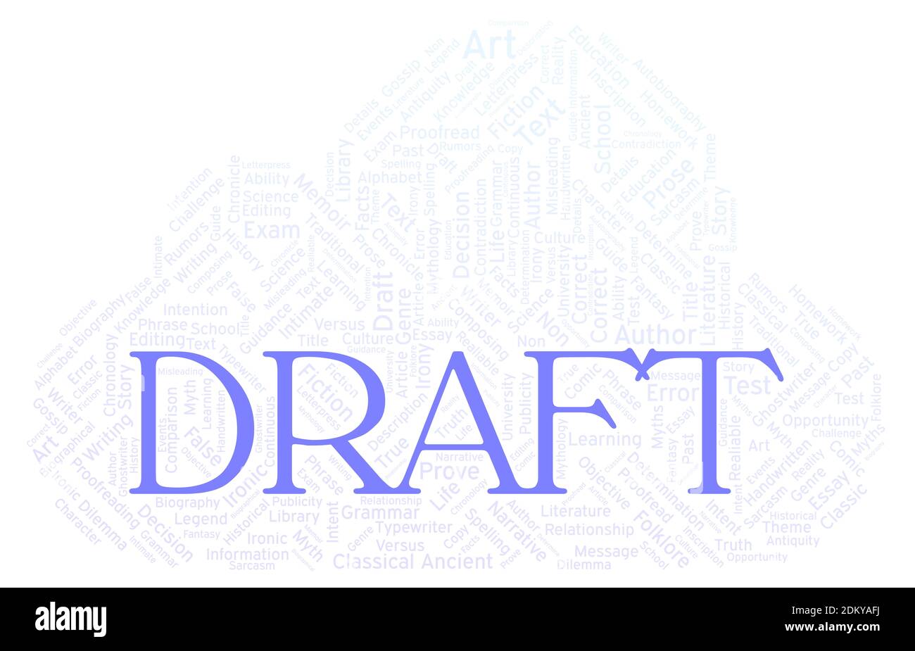 Draft typography word cloud create with text only Stock Photo - Alamy