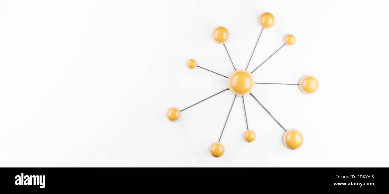 Network, connected orange spheres, globes, balls or orbs, connection ...