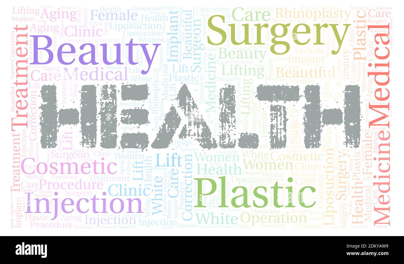 Health typography word cloud create with text only Stock Photo - Alamy