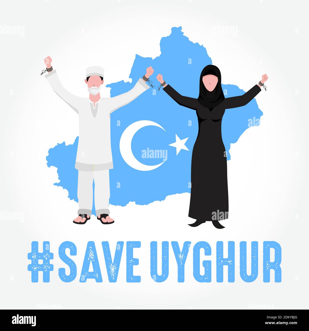 save Uyghur vector Illustration. Uyghur peoples raising hands and ...