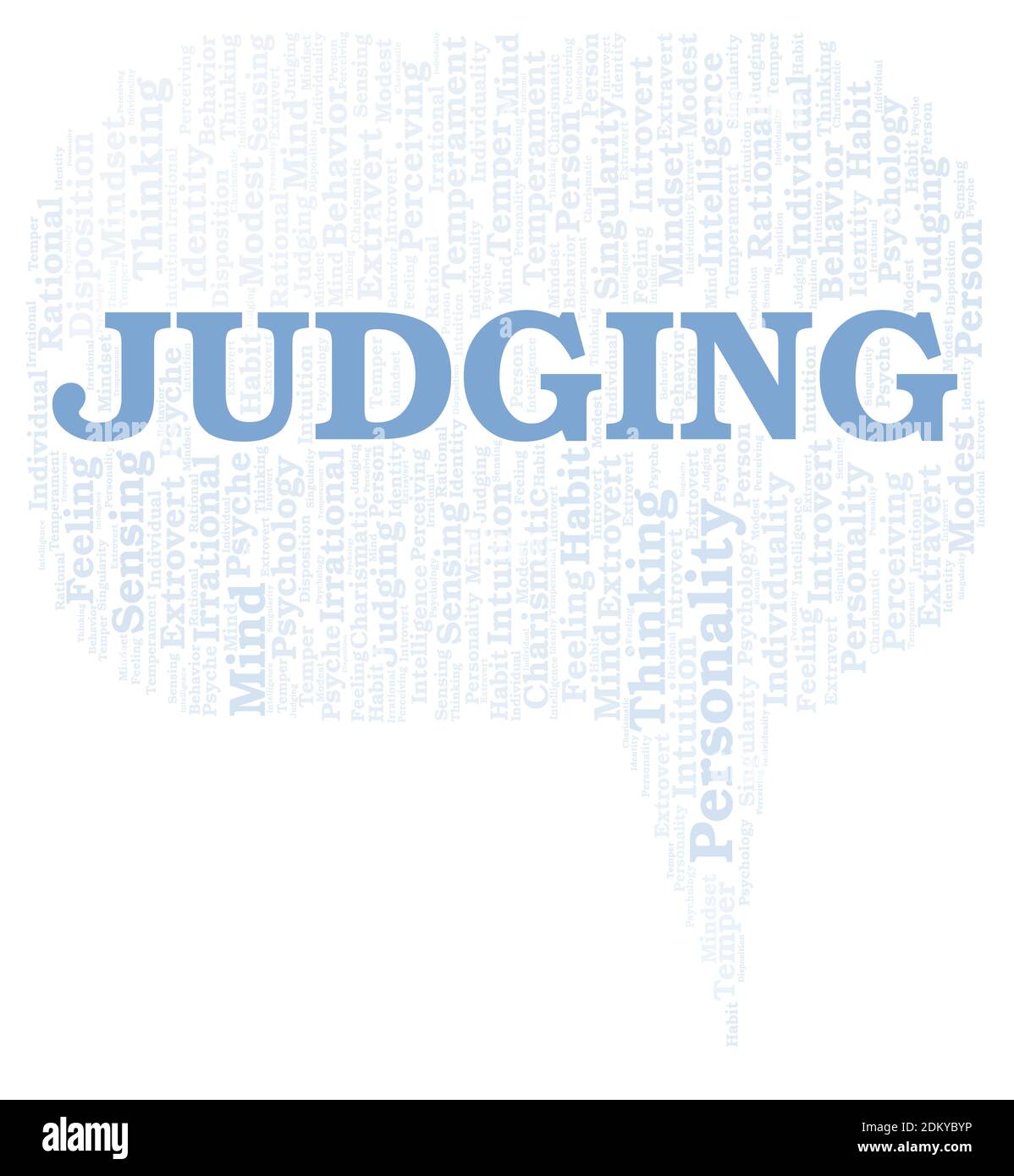 Judging typography word cloud create with text only Stock Photo - Alamy