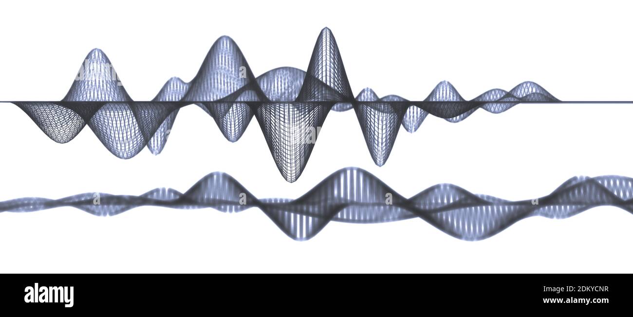 Audio waves, blue wireframe grid structure, soundwaves, sound waves ...