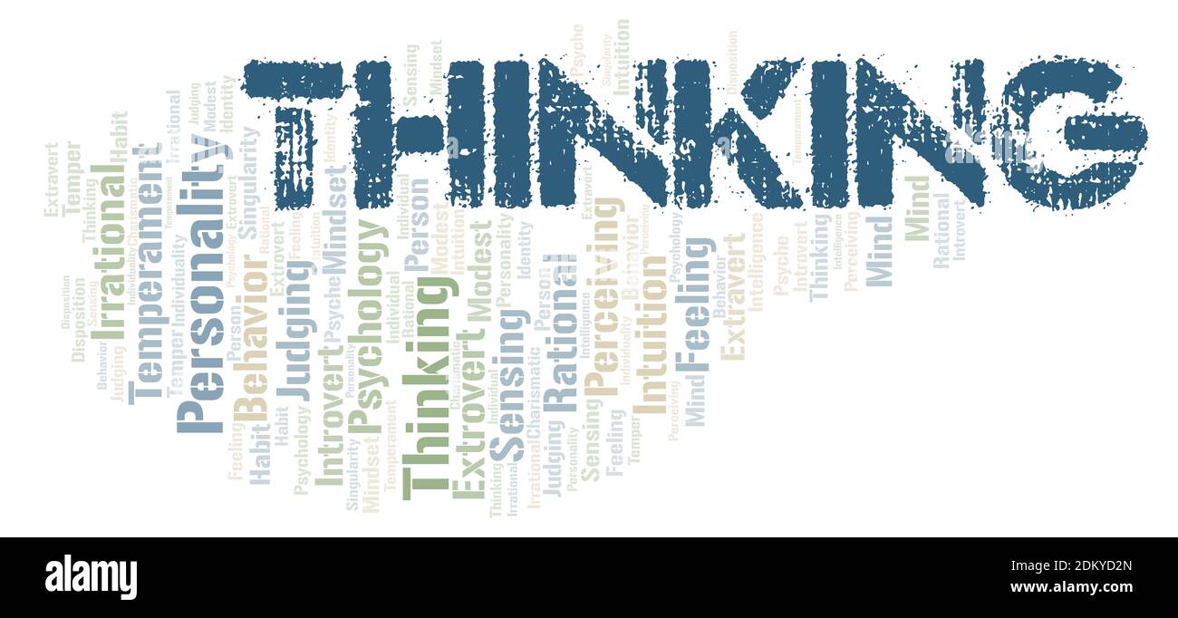 Thinking typography word cloud create with text only Stock Photo - Alamy