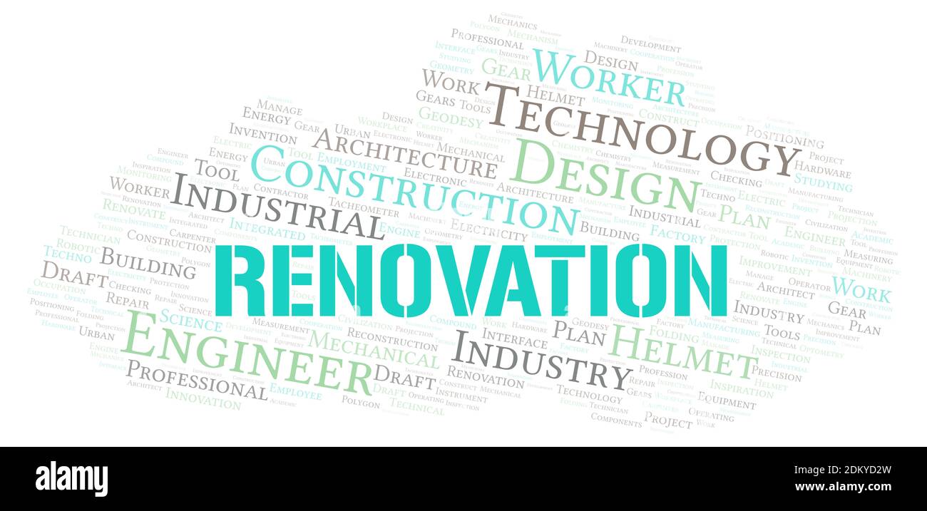 Renovation typography word cloud create with text only Stock Photo - Alamy