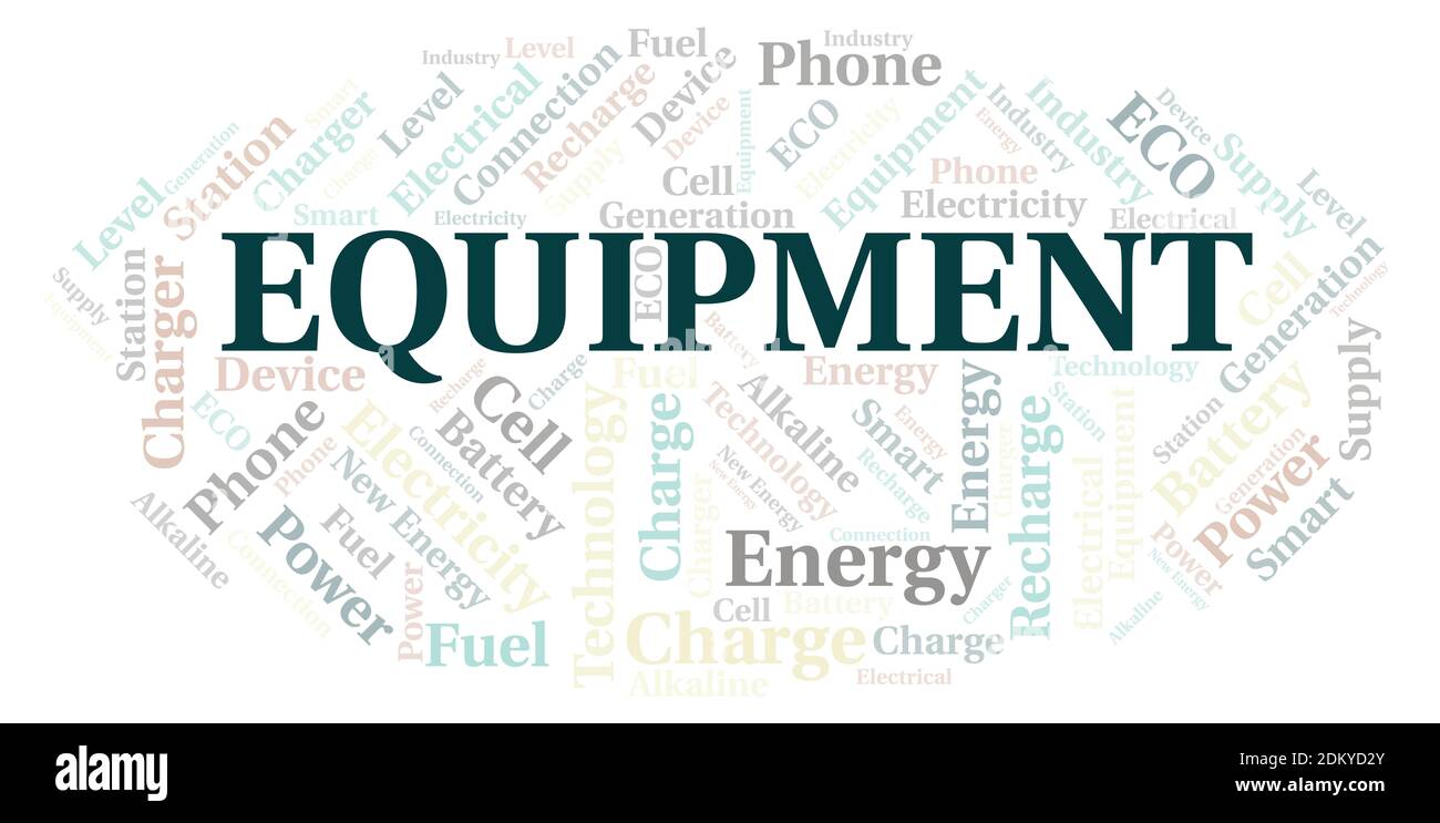 Equipment typography word cloud create with text only Stock Photo - Alamy