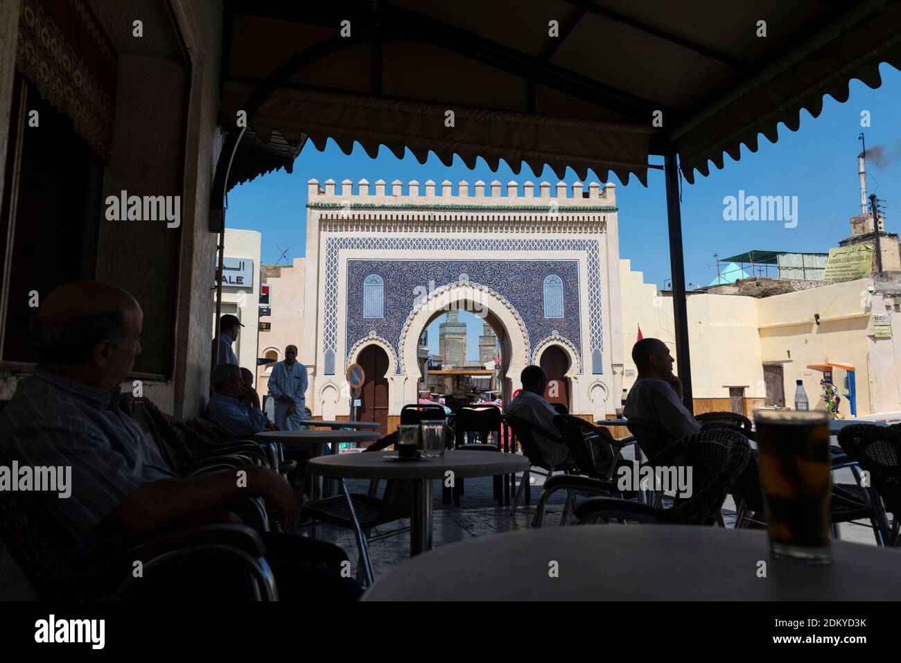 The gate Bab Bou Jeloud leads into the old medina in Fes, Morocco. It ...