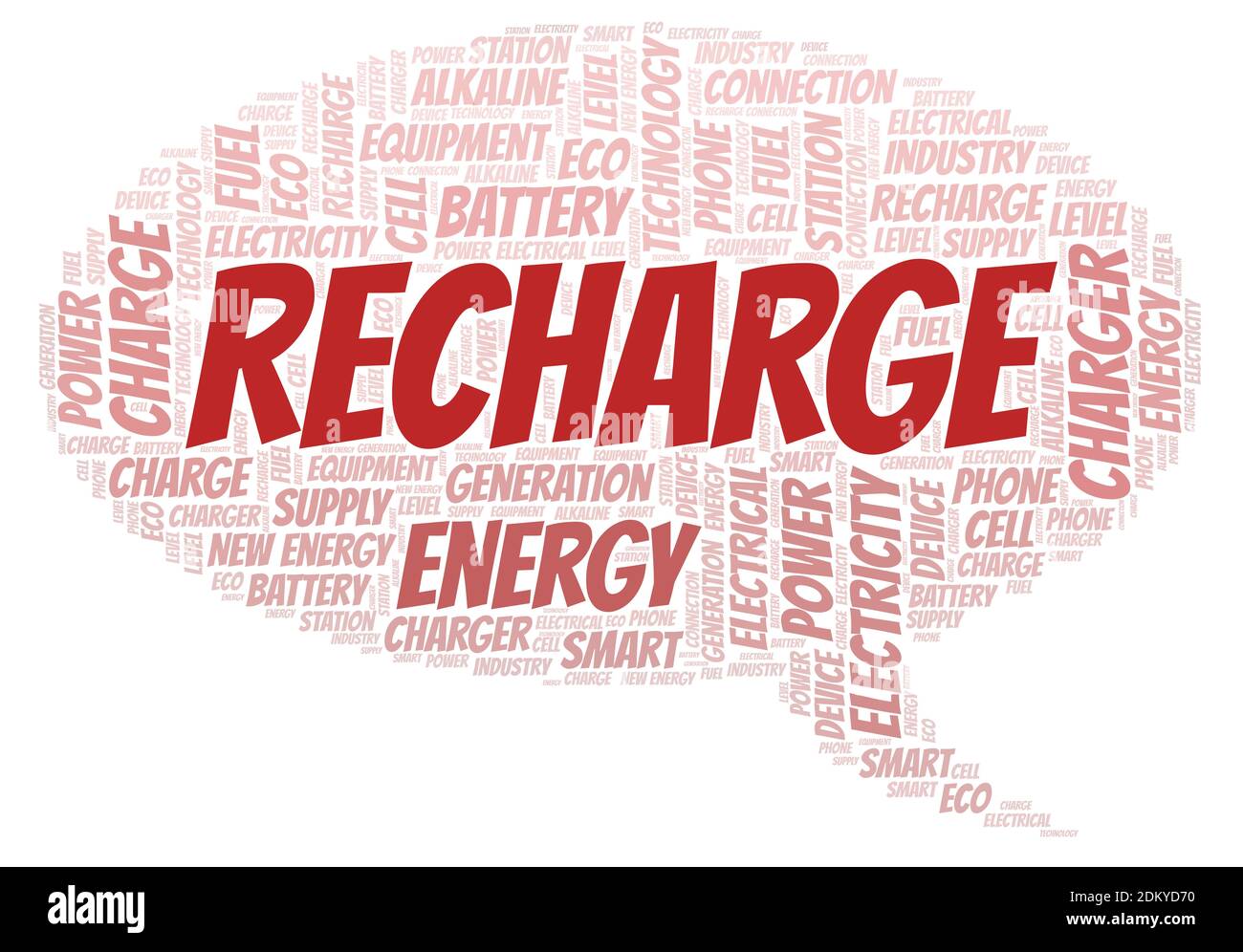 Recharge typography word cloud create with text only Stock Photo - Alamy