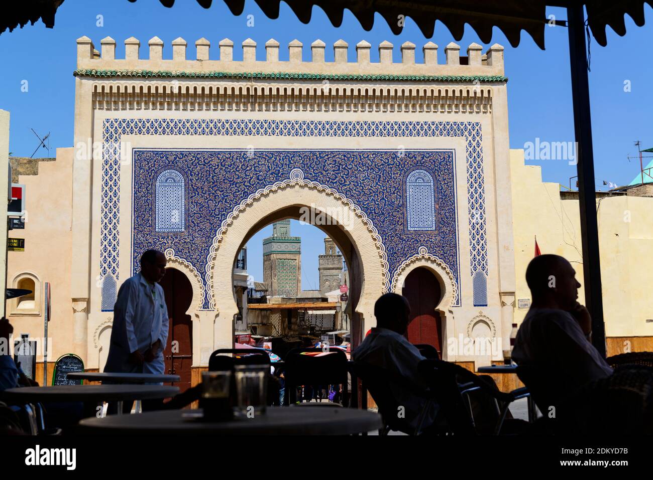 The gate Bab Bou Jeloud leads into the old medina in Fes, Morocco. It ...