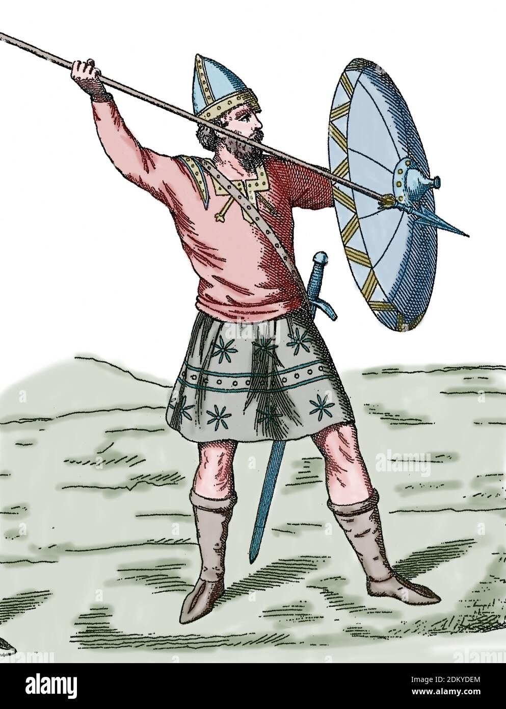 England. Anglo-Saxons period. 5th-11th. Society. A chief. Engraving ...