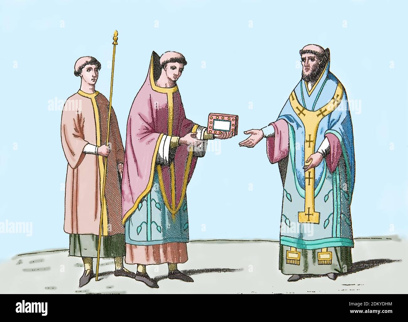 England. Anglo-Saxons period. 5th-11th. Society. Priests. Engraving ...