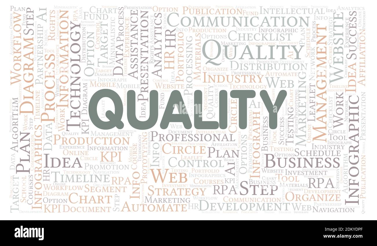 Quality typography word cloud create with text only Stock Photo - Alamy