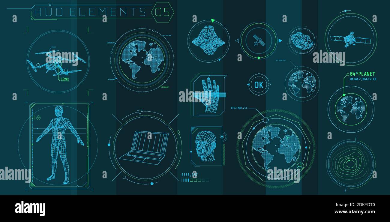 A set of HUD 3D-scanning elements for a futuristic interface Stock ...