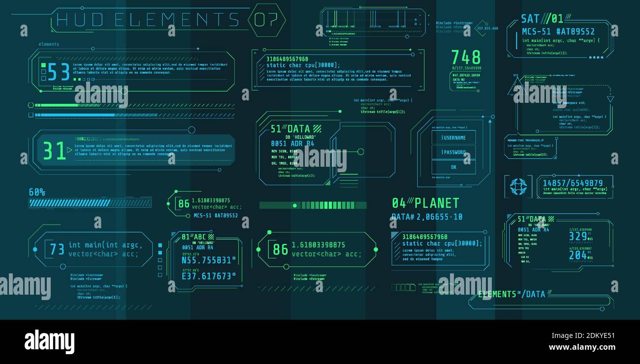 A set of HUD text elements for a futuristic interface Stock Vector ...