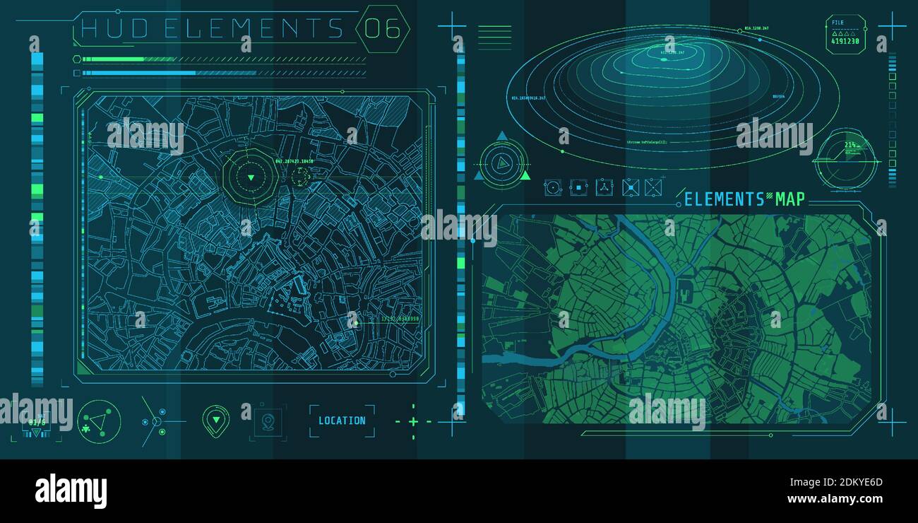A set of HUD maps elements for a futuristic interface Stock Vector ...