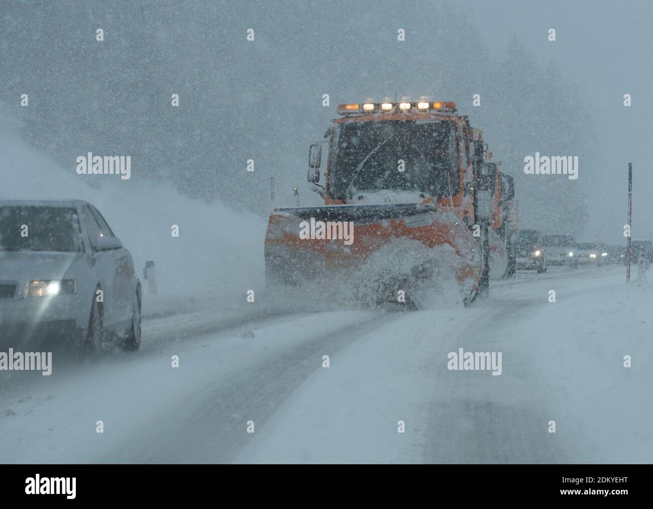 snow plow on a country road, traffic and mobility in winter Stock Photo ...