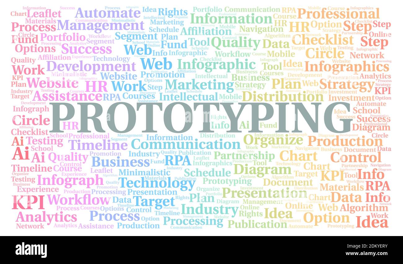 Prototyping typography word cloud create with text only Stock Photo - Alamy