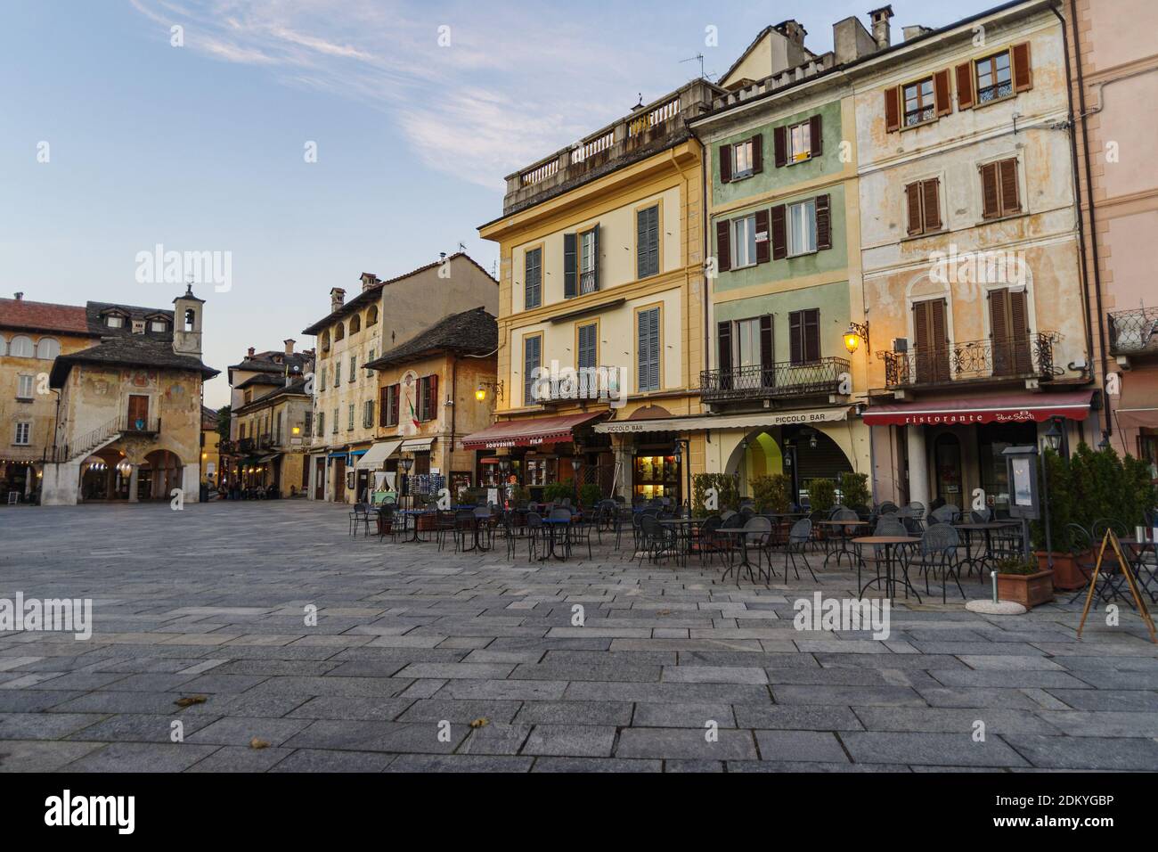 Pedestrian cobbled street of Orta San Giulio old town, Italian Lake ...