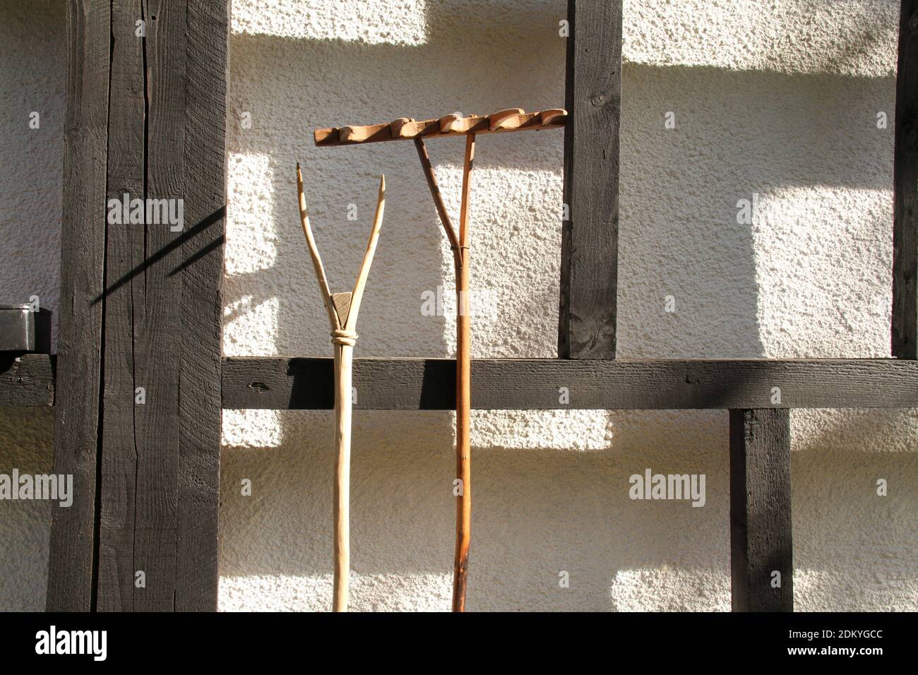 Traditional handmade pitchfork and rake in Romania Stock Photo - Alamy