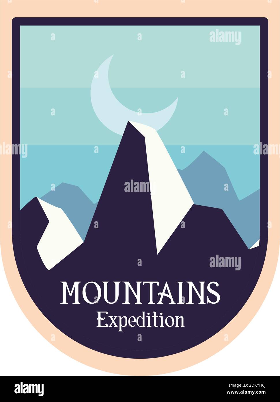 mountains expedition with moon landscape label design, nature and ...