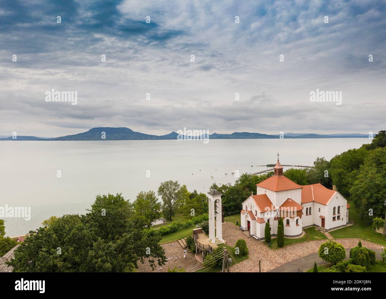 Aerial view of Church in Fonyod with Lake Balaton Stock Photo - Alamy