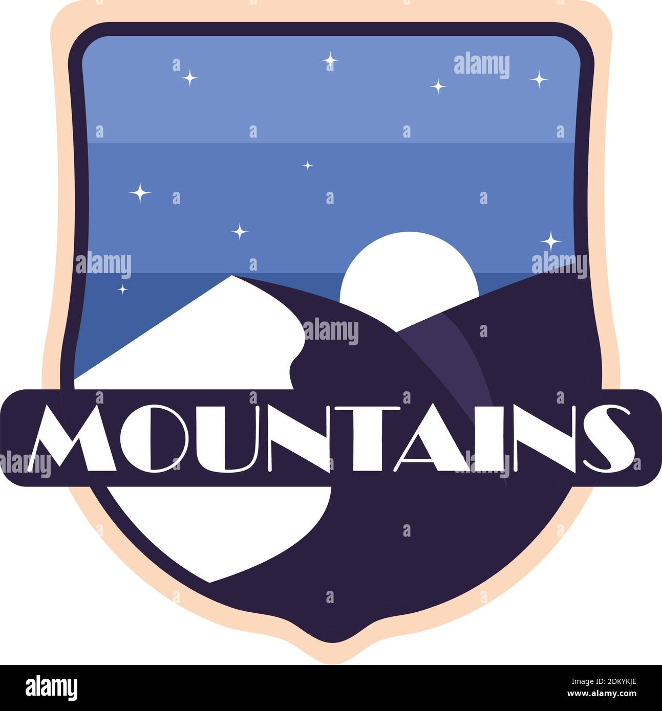 mountains with moon landscape shield label design, nature and outdoor ...
