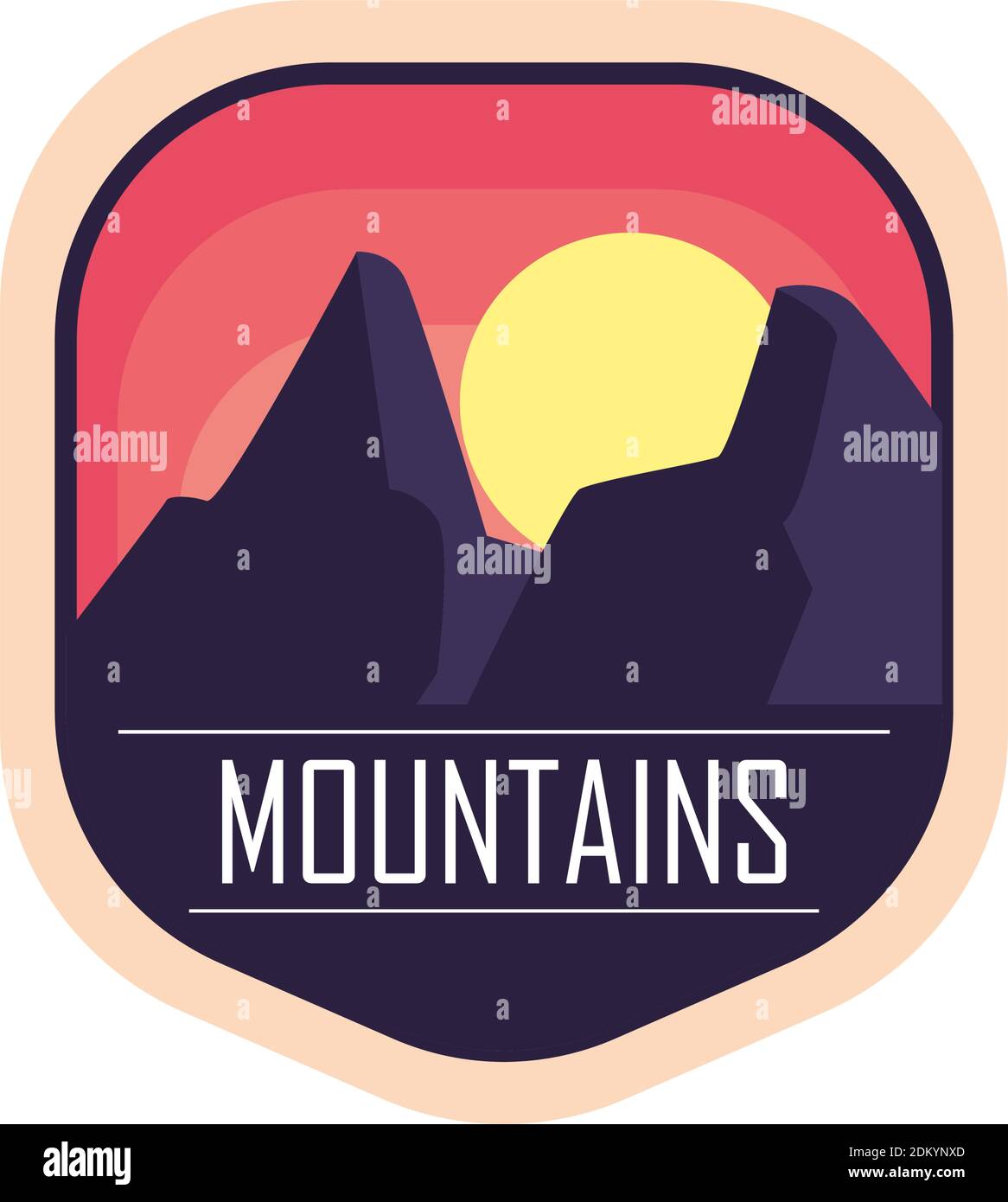 mountains with sun landscape label design, nature and outdoor theme ...