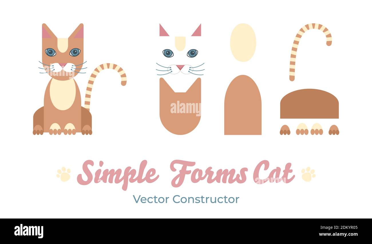 Flat red cat isolated vector constructor. Cartoon illustration domestic ...