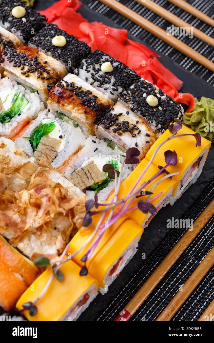 A set of sushi from many types of roles and with different stuffing ...