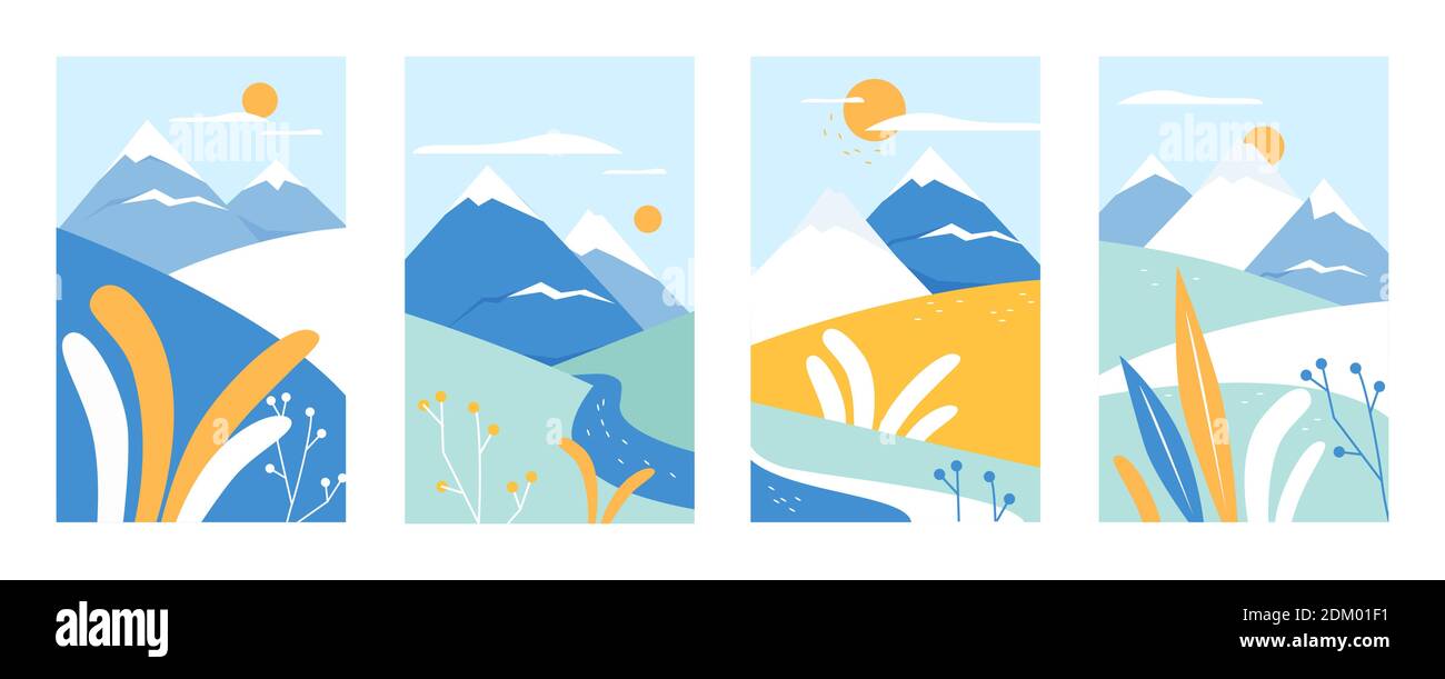 Mountain landscape, abstract nature vector illustration set. Cartoon ...