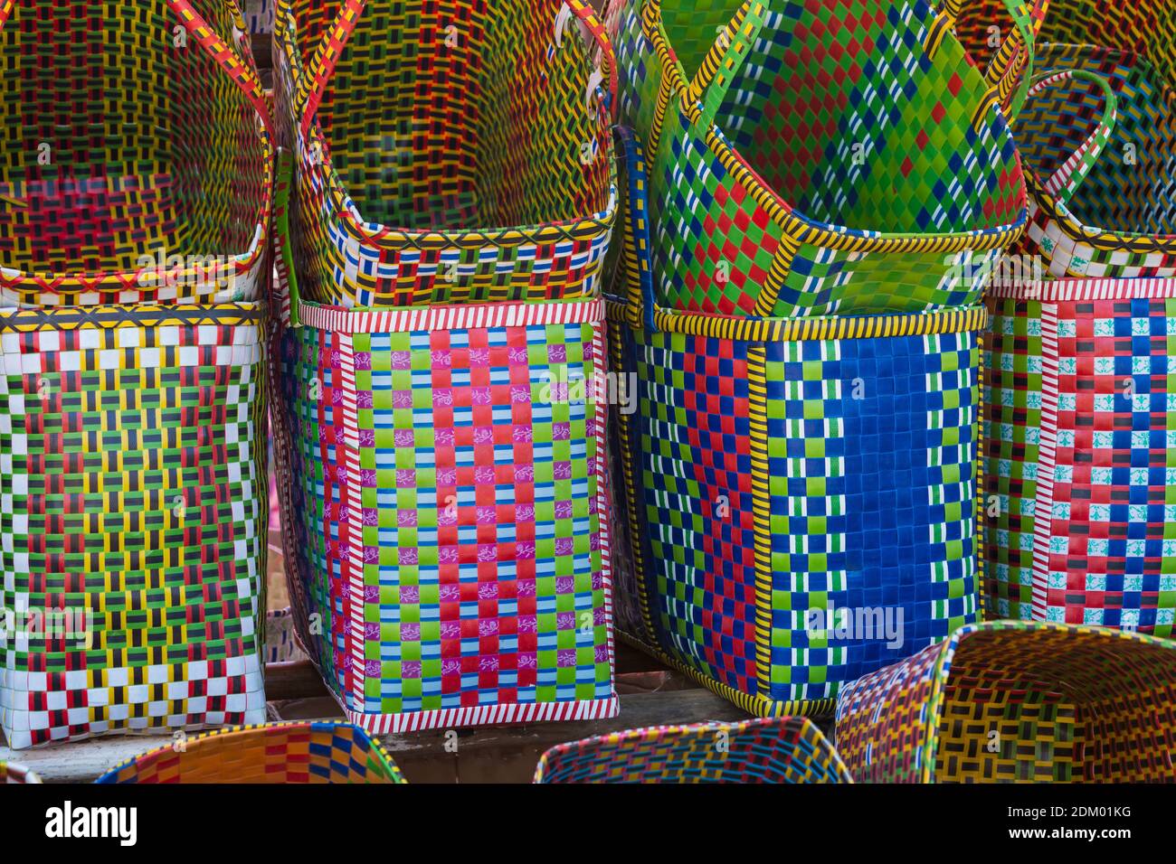 Colourful bags baskets for sale at Nam Pan five day market, Inle Lake ...