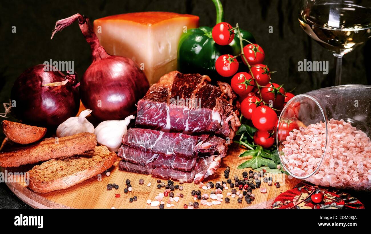 A closeup shot of a table of tasty refreshments for wine Stock Photo ...