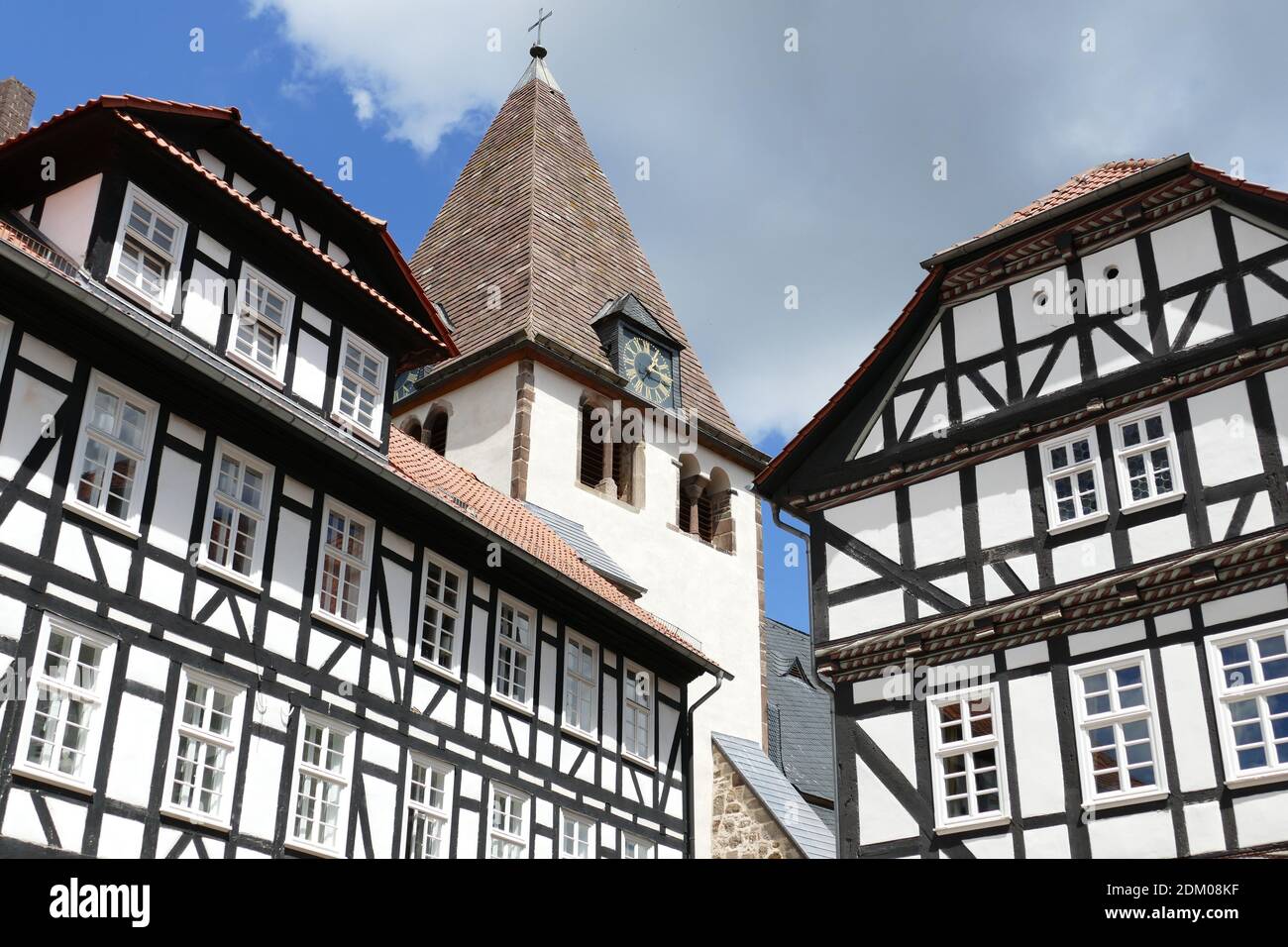 Church Tower With Half-Timbered Houses At Kaufungen Stock Photo - Alamy